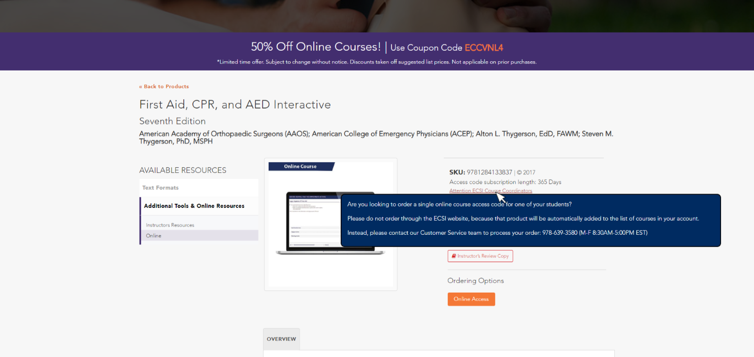 ECSI Online Course Ordering Tool Tip Reminder